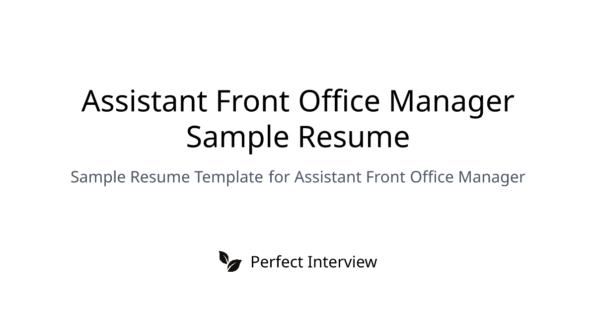 Assistant Front Office Manager Sample Resume