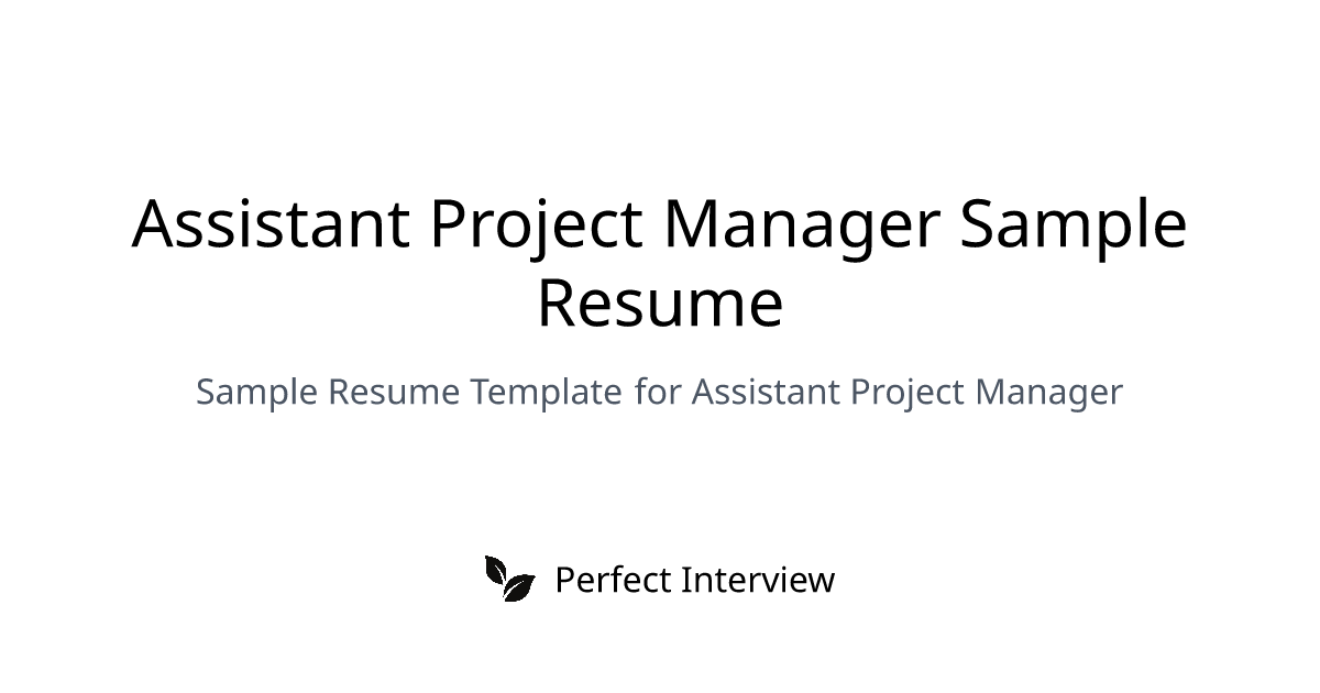 Assistant Project Manager Sample Resume