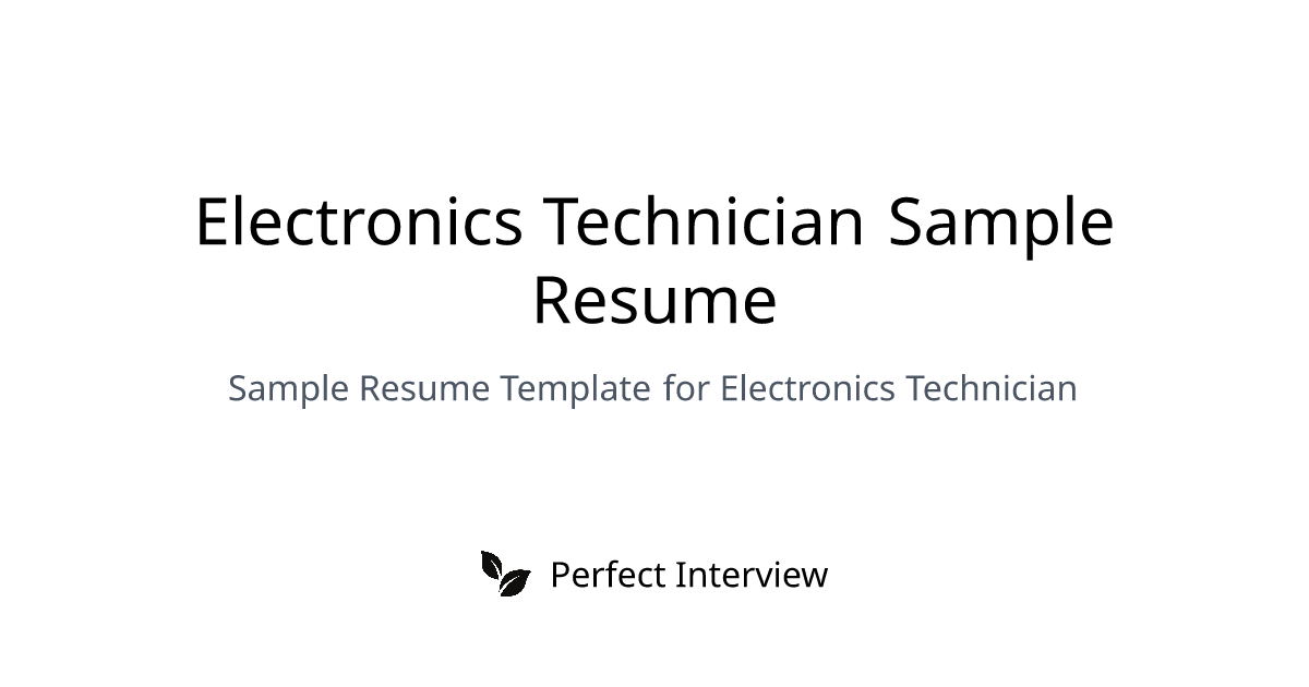 Electronics Technician Sample Resume