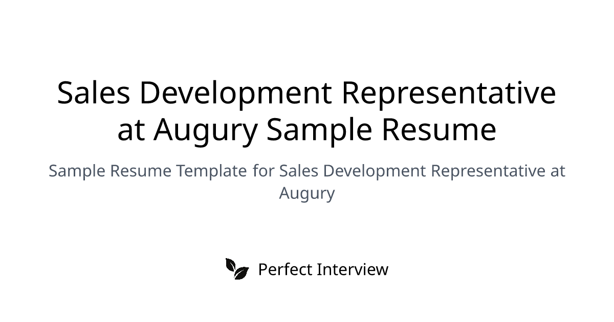 Sales Development Representative at Augury Sample Resume